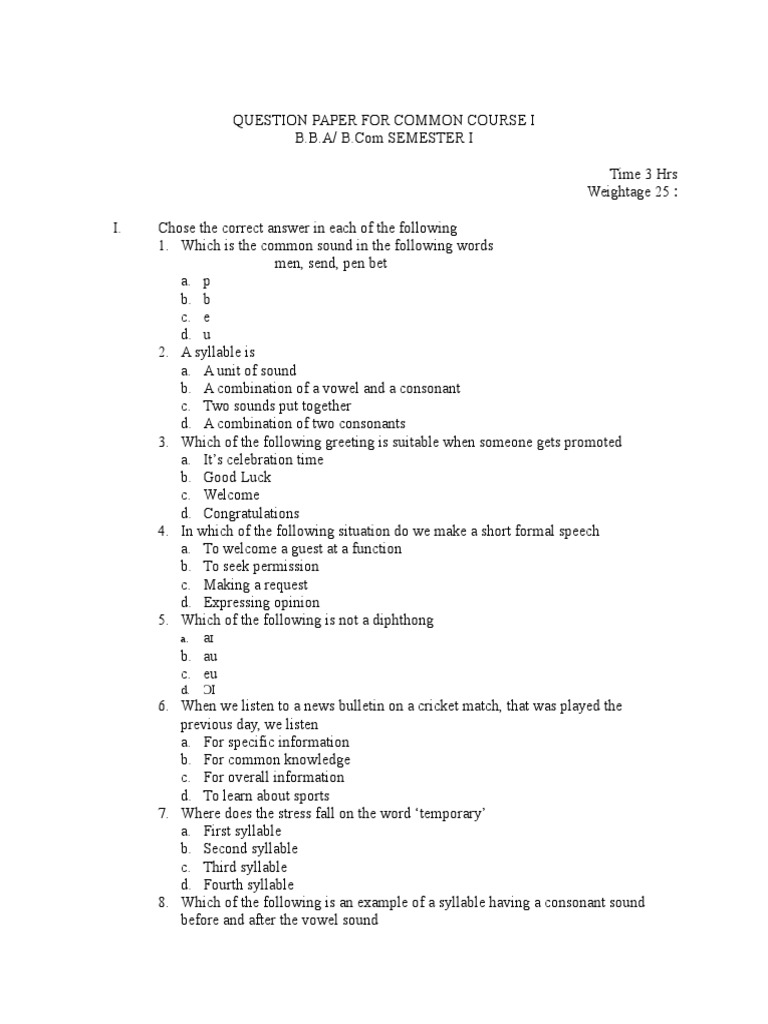 Phonetics Question Paper | PDF | Stress (Linguistics) | Syllable