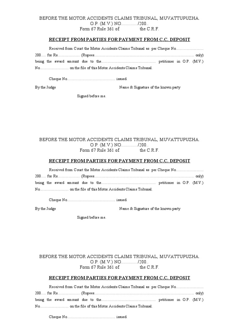 0021 - Receipt From Parties For Payment From C.C. Deposit | PDF ...