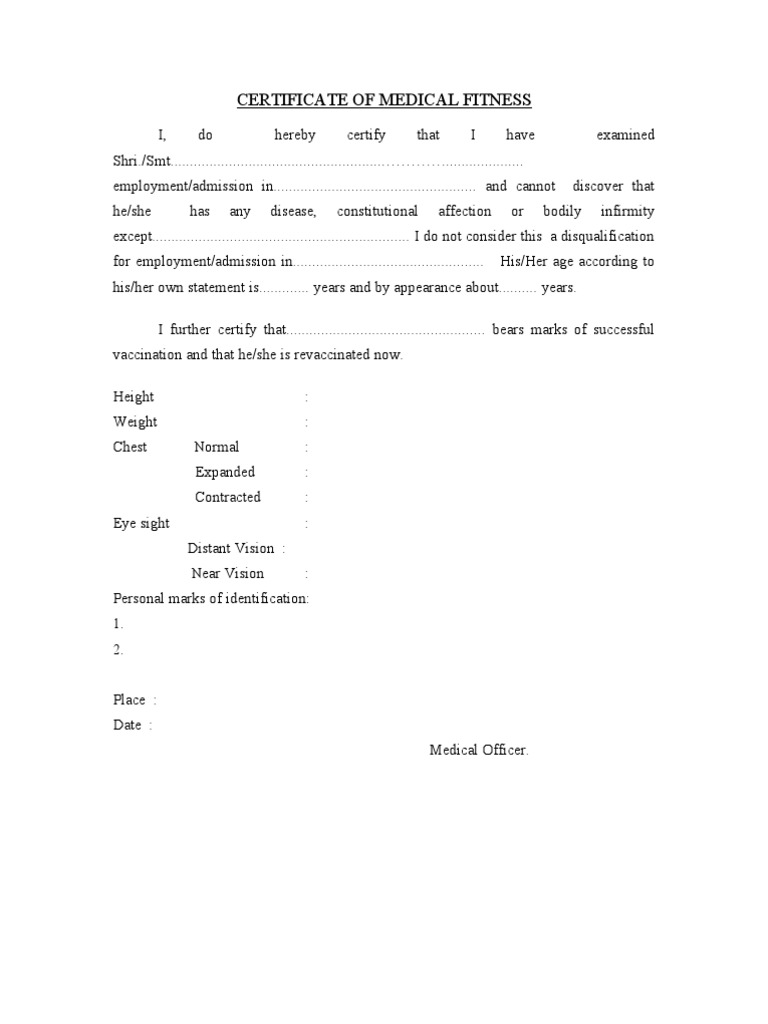 0069 - Certificate of Medical Fitness | PDF