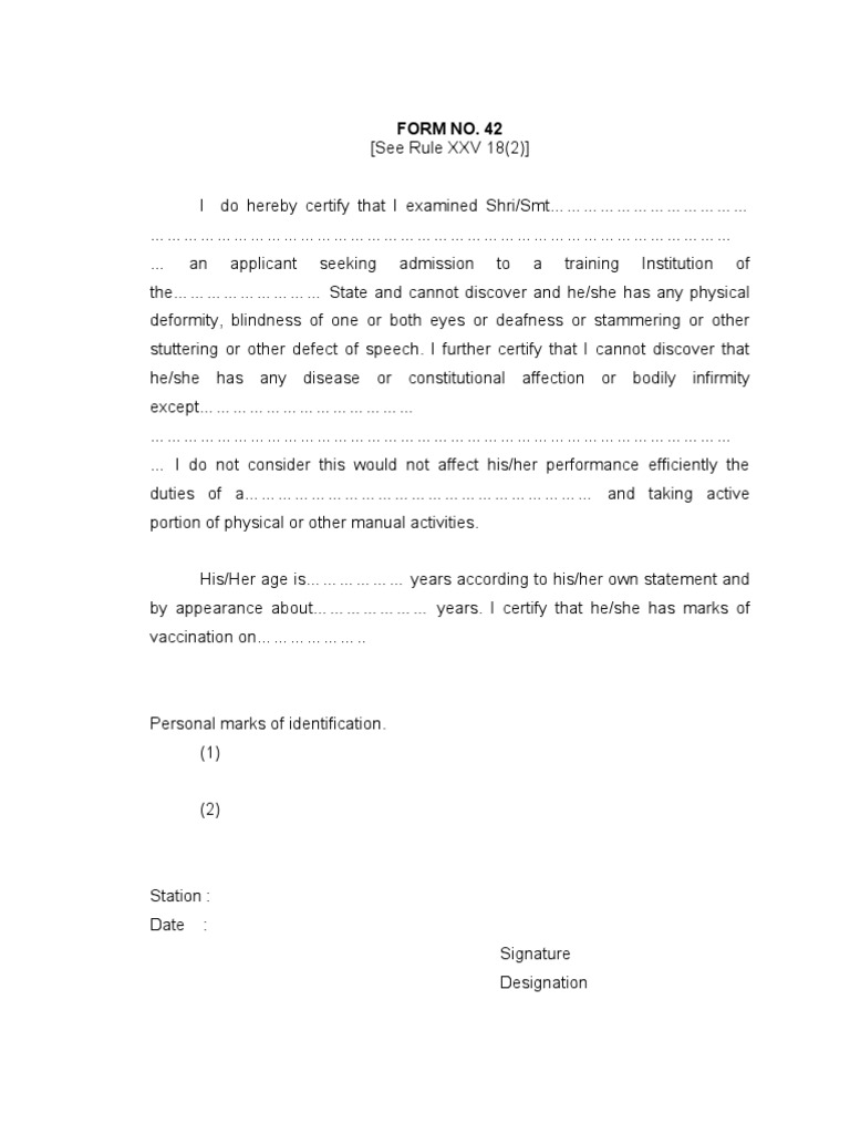 0072 0232 - Form 42 Medical Certificate For A Course | PDF