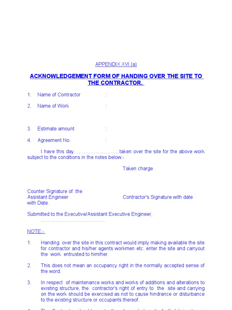 0088 0313 - Site Hand Over Form | PDF