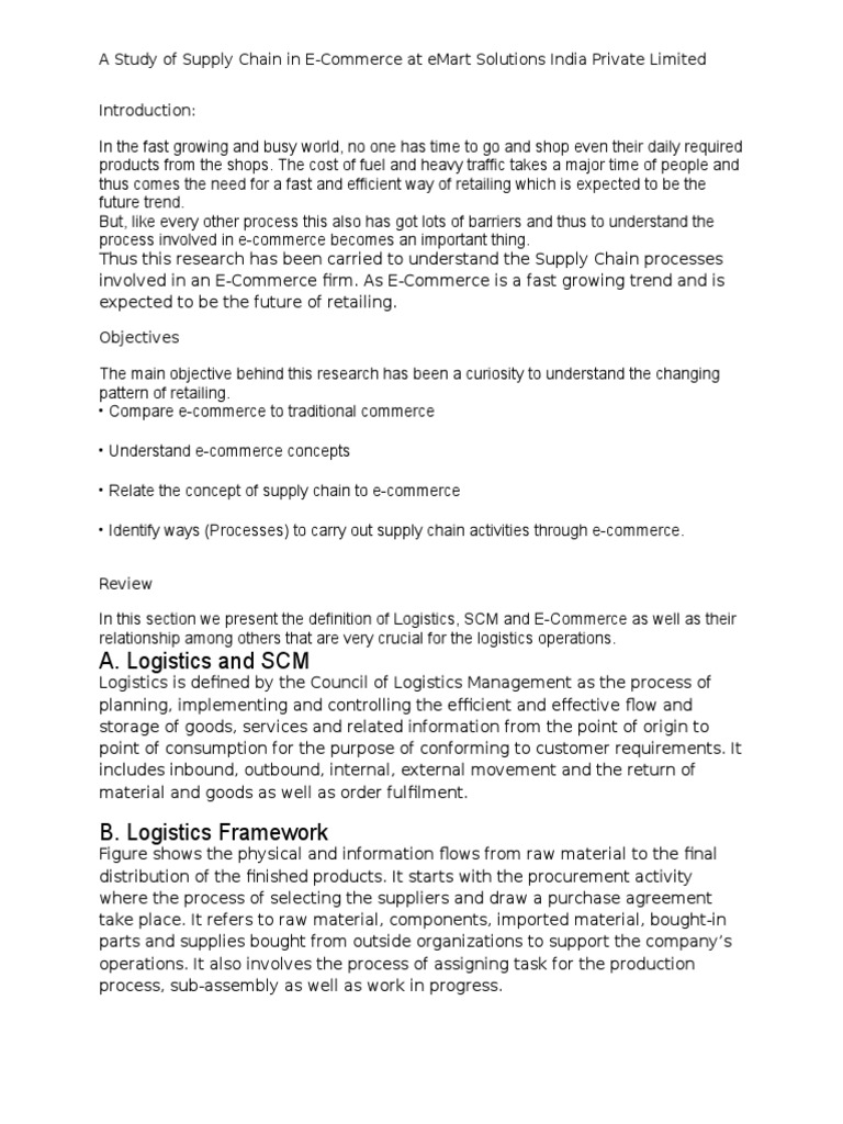 Supply Chain In E Commerce Pdf E Commerce Logistics