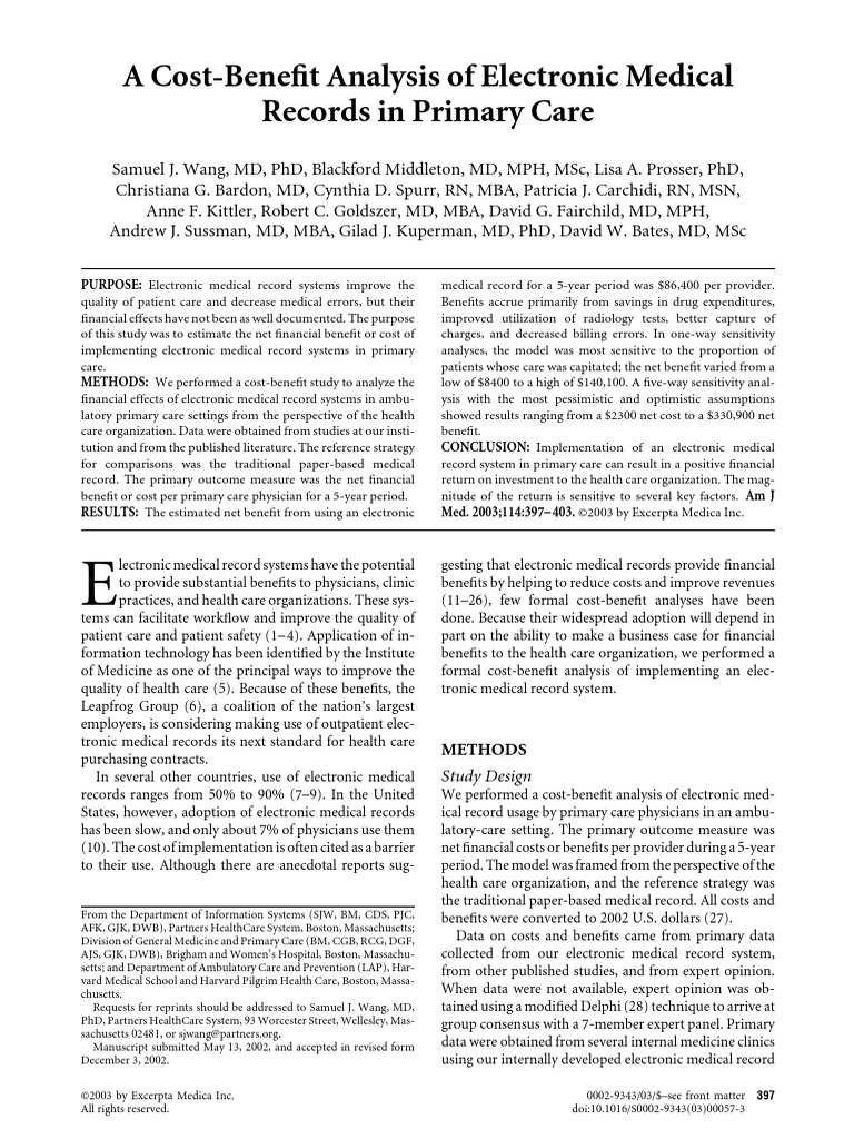 CBA - Electronic Medical Records | PDF | Fee For Service | Electronic ...