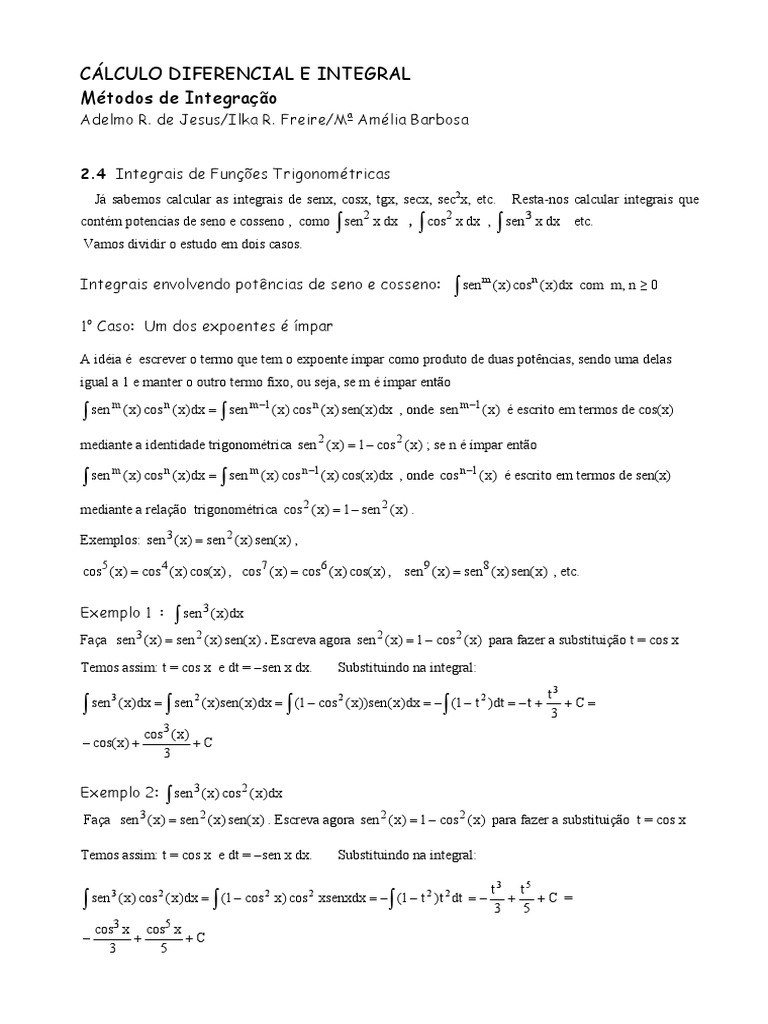 Texto 3_métodos _funções Trig e Subst Trig | PDF | Objetos matemáticos ...