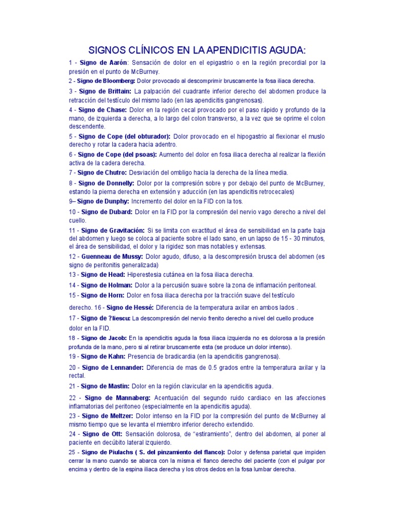 Maniobras y Signos de La Apendicitis | PDF | Gastroenterología | Medicina