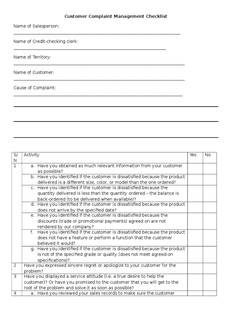 Customer Complaint Management Checklist | PDF | Sales | Complaint