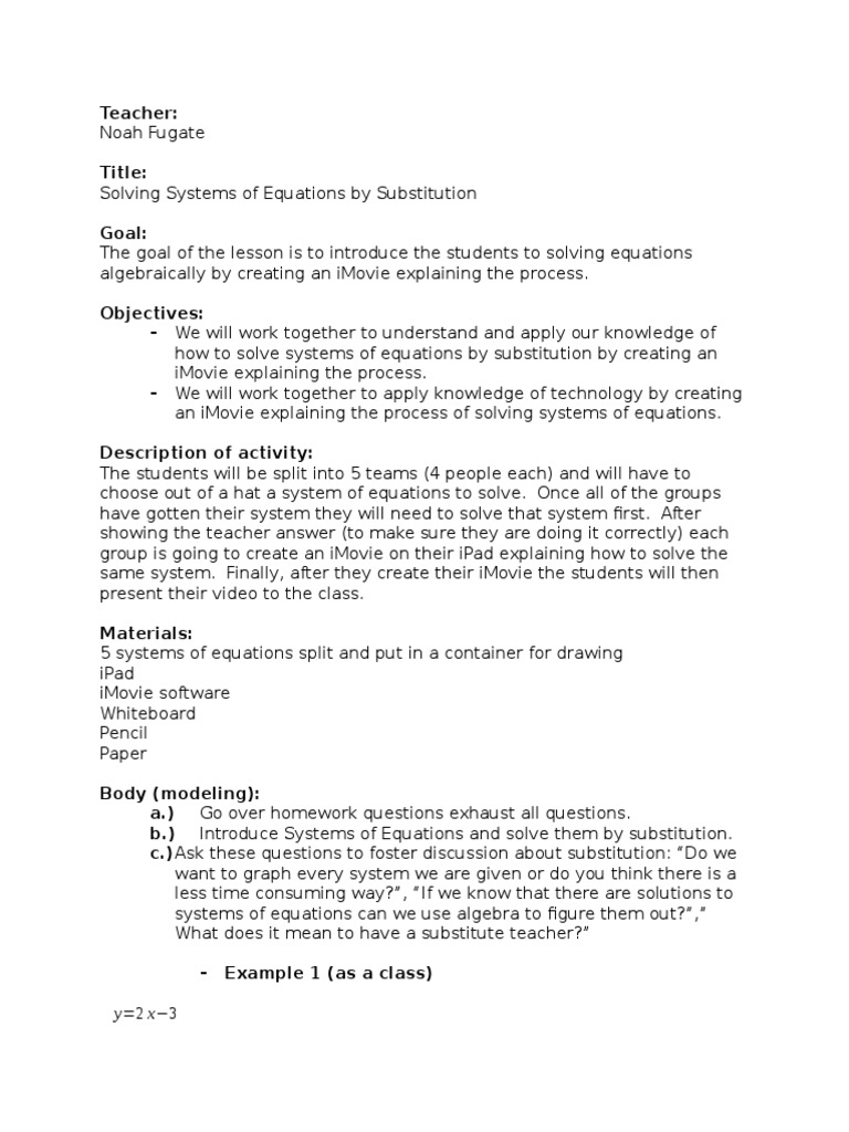 Teaching Systems of Equations with iMovie | PDF | Equations | Lesson Plan
