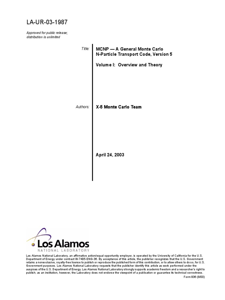 Mcnp5 Manual Vol I | PDF | Monte Carlo Method | Neutron