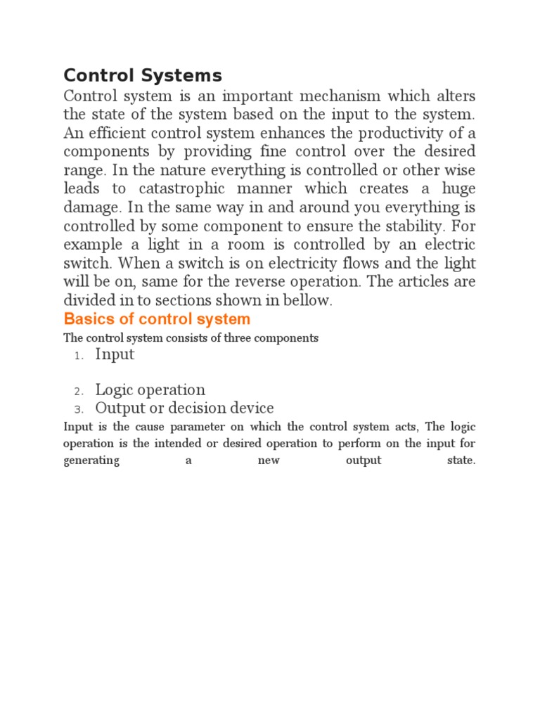 Control Systems: Basics of Control System | PDF | Control Theory ...