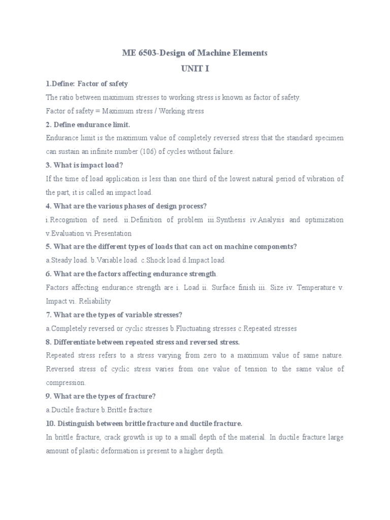 ME 6503 DME 2 Marks With Answer | PDF | Fracture | Bearing (Mechanical)