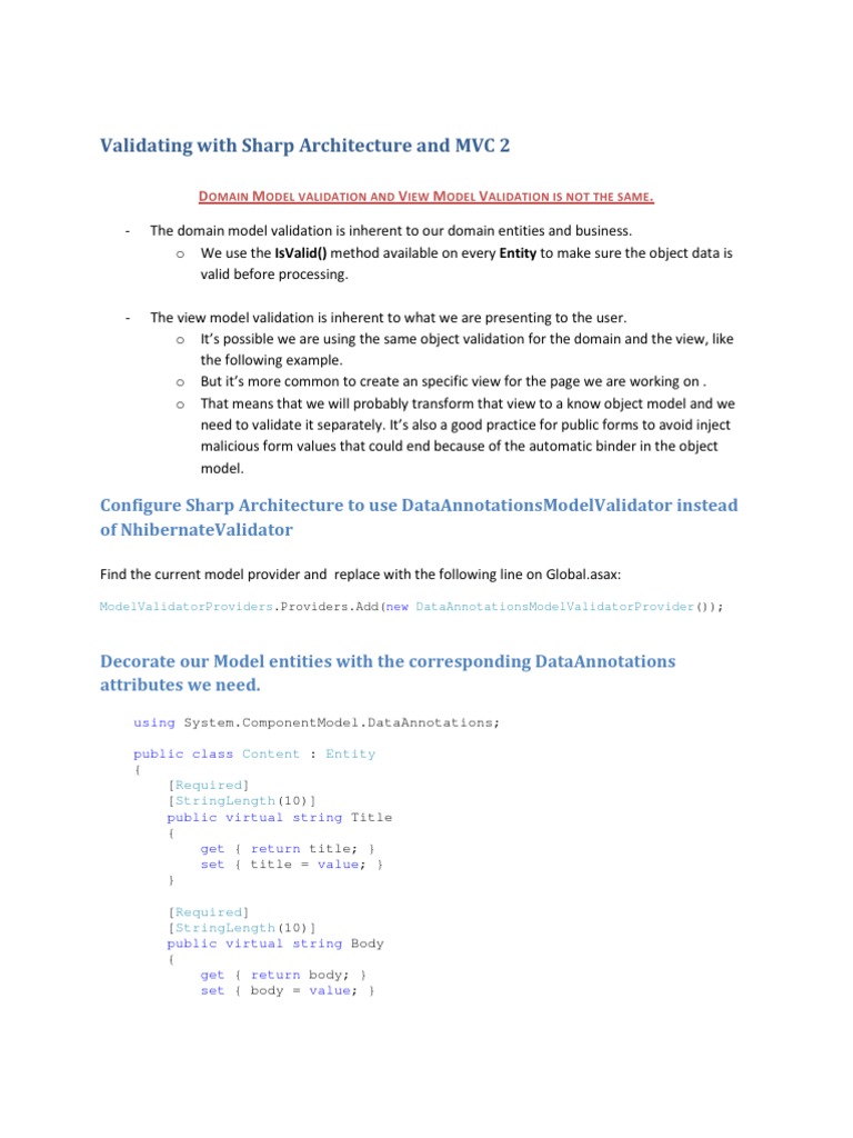 Validating With Sharp Architecture and MVC 2: D M V M V | Download Free PDF | Java Script ...