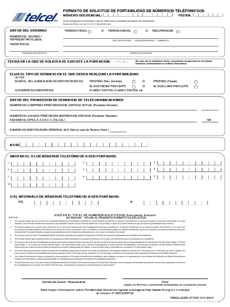 formato portabilidad | Telefonía móvil | Telecomunicaciones