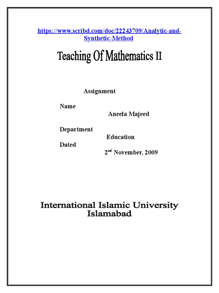 Analytic and Synthetic Method | PDF | Teaching Mathematics | Algebra