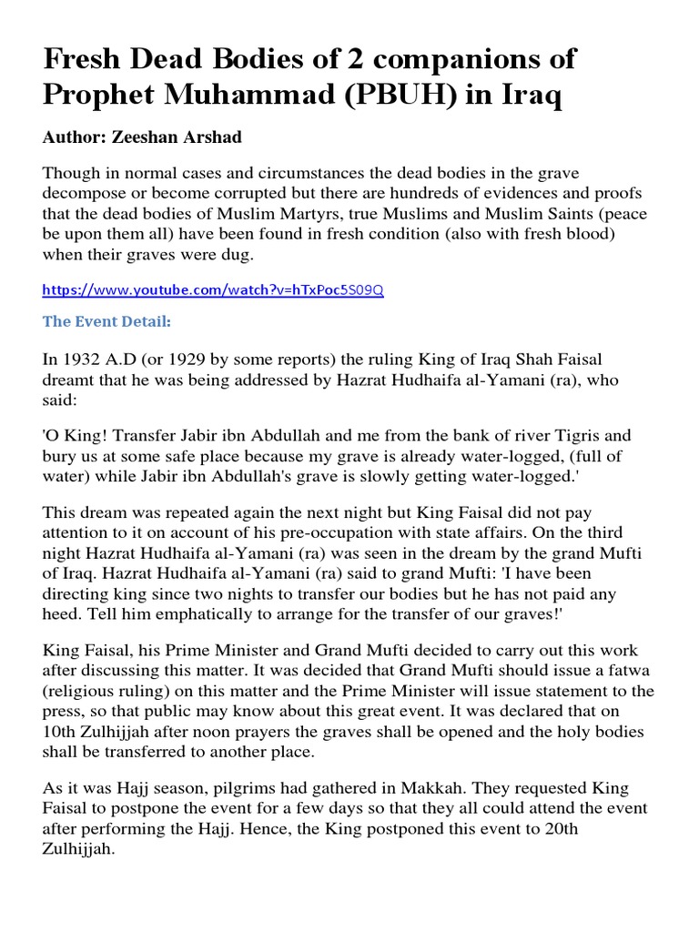 Fresh Dead Bodies of 2 Companions of Prophet Muhammad-1 | PDF | Hajj ...