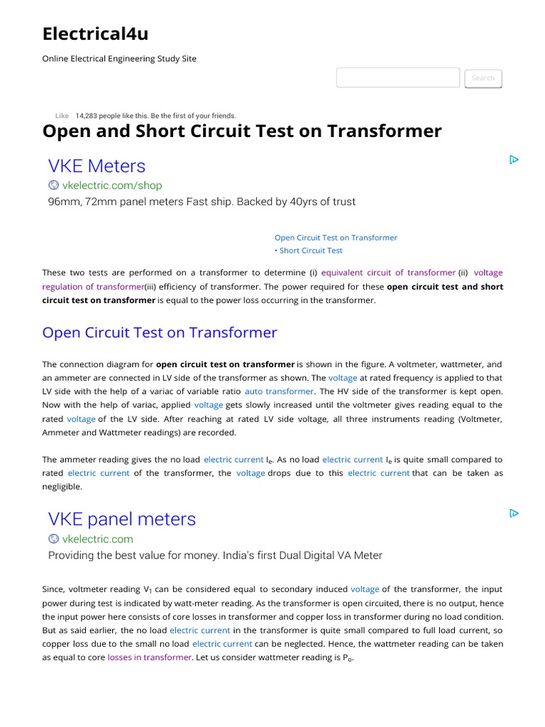 Open and Short Circuit Test On Transformer - Electrical4u | PDF ...