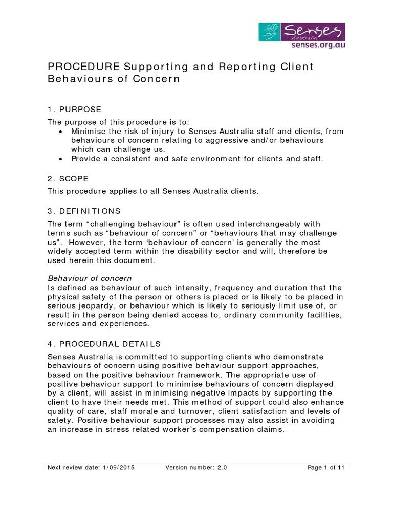 PROCEDURE Supporting and Reporting Client Behaviours of Concern | PDF ...