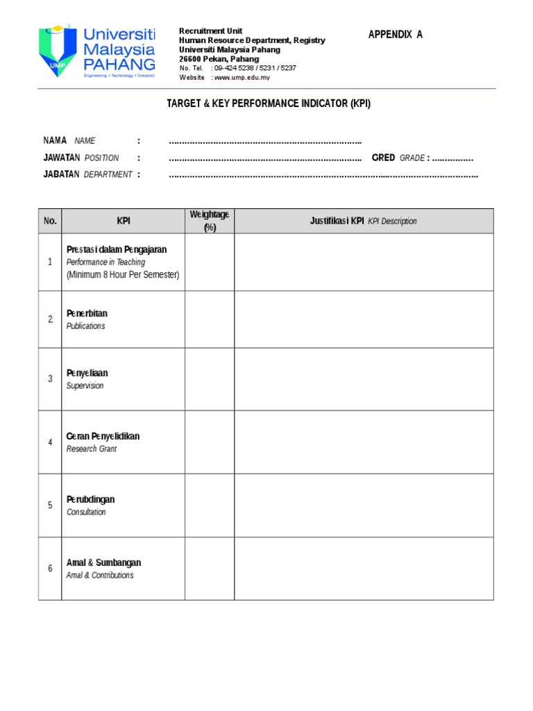 Contoh Format Kpi | PDF