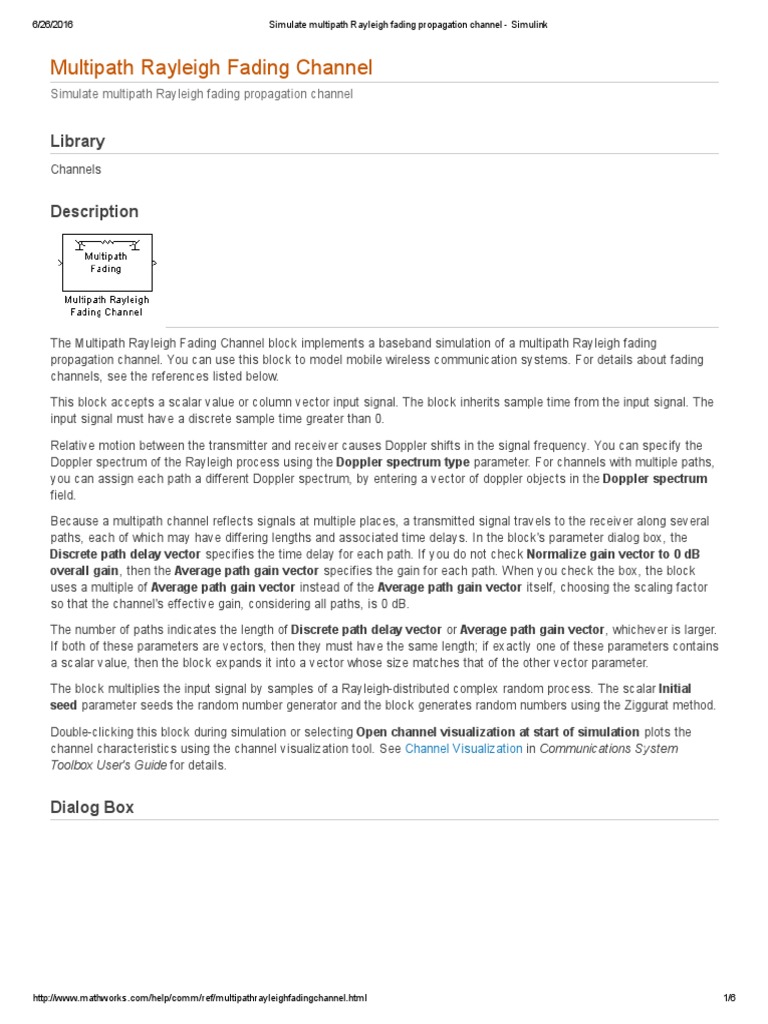 Simulate Multipath Rayleigh Fading Propagation Channel - Simulink | PDF ...