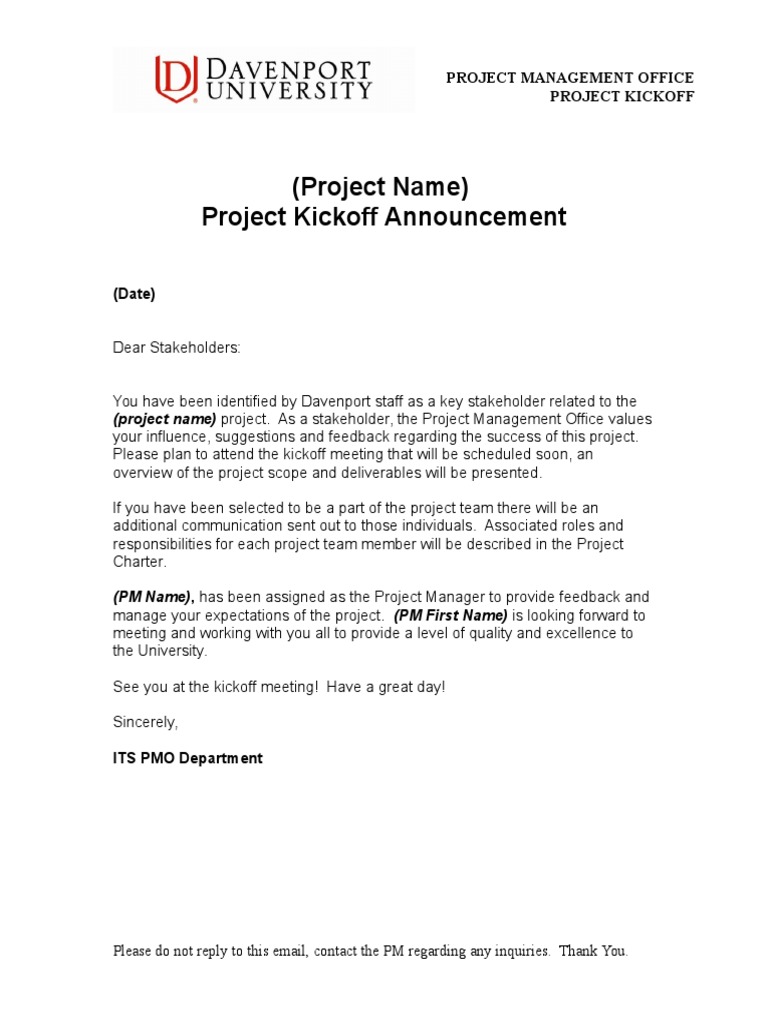 PMO Project Kickoff Announcement Template | PDF | Planning | Projects