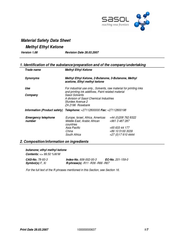 Safety Data Sheet MEK | Firefighting | Chemical Substances
