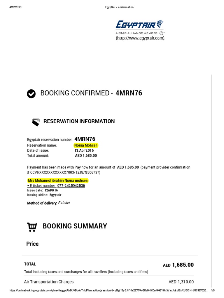 EgyptAir - Confirmation PDF | PDF | Baggage | Dangerous Goods