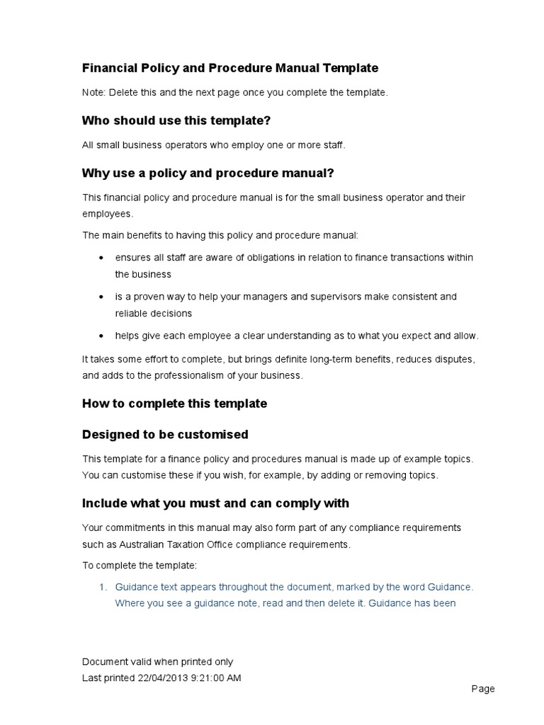 Financial-policy-and-procedure-manual-template.doc | Cheque | Stocks ...