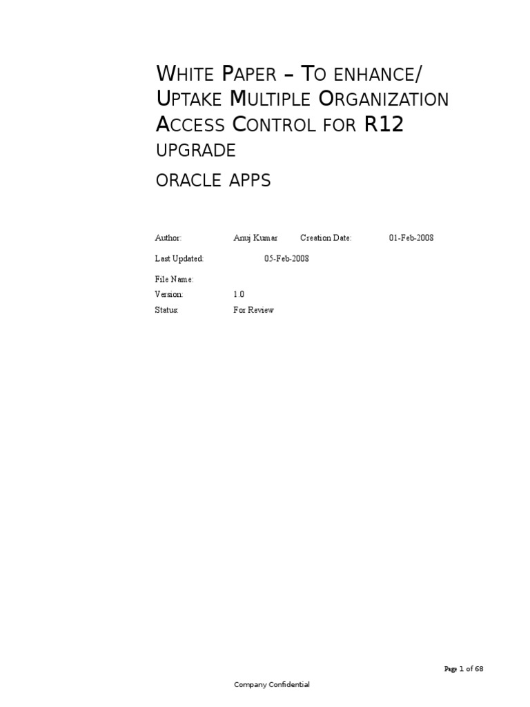 White Paper Multi-Org Access Control Uptake R12 VIMP | PDF | Oracle Database | Sql