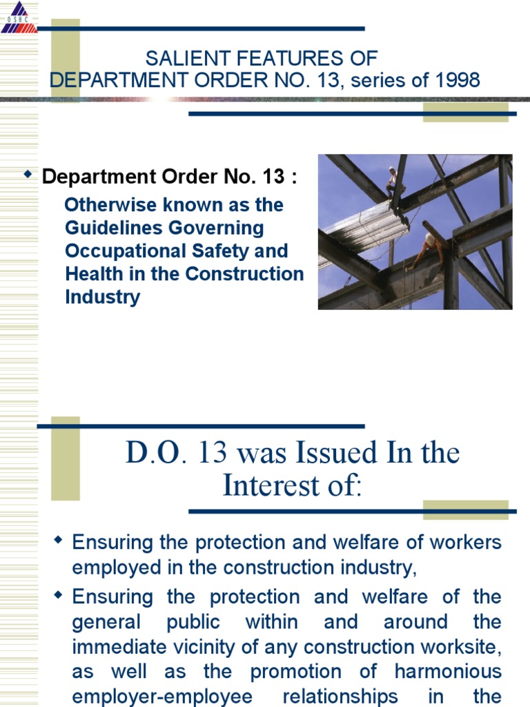 DO 13 Salient Features | PDF | Occupational Safety And Health | Safety