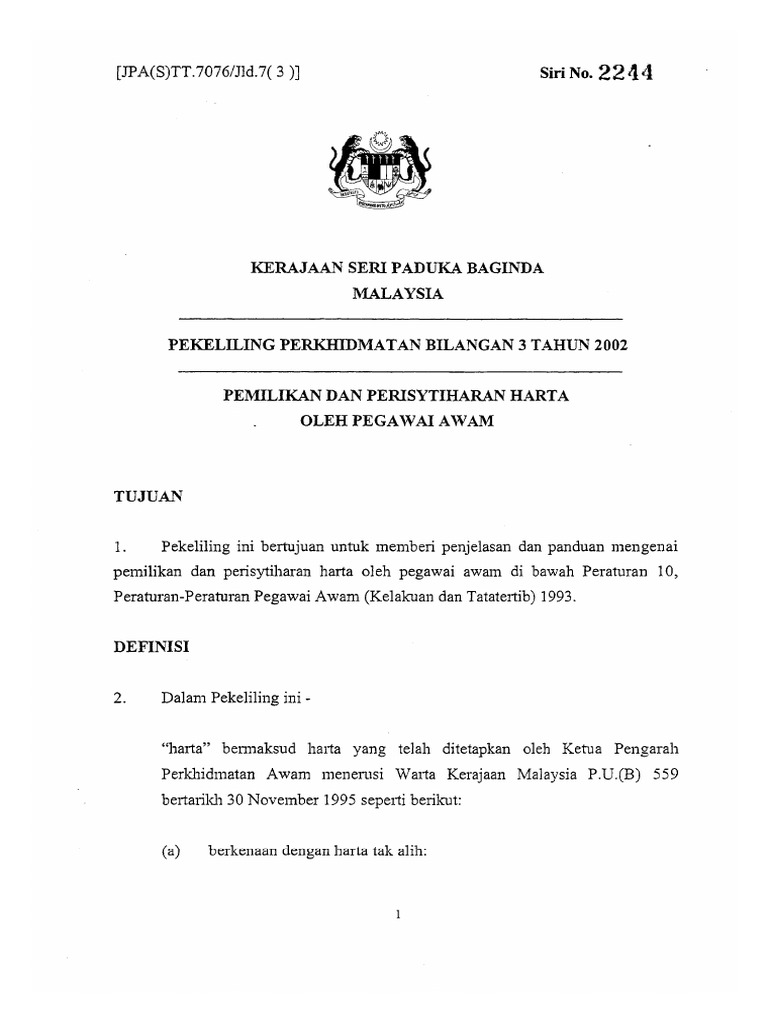 Pekeliling Perkhidmatan Bilangan 3 Tahun 2002 | PDF