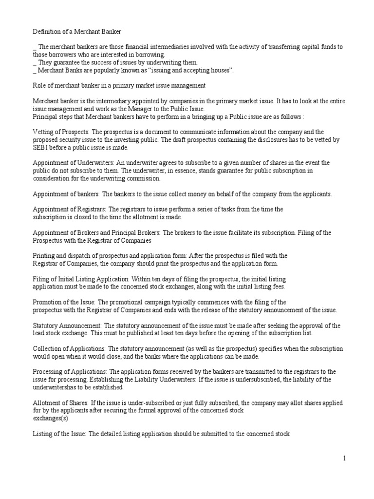 Q. 16 Functions of A Merchant Banker | Download Free PDF | Underwriting ...