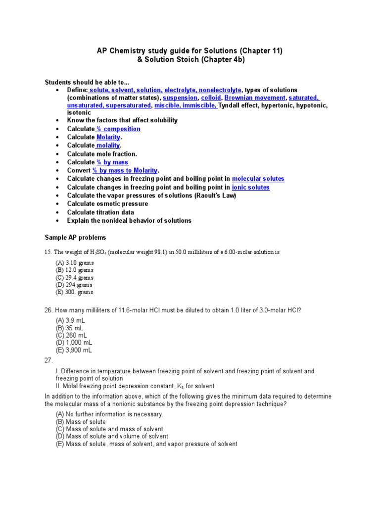 AP Chemistry Solutions Guide | PDF | Solution | Mole (Unit)