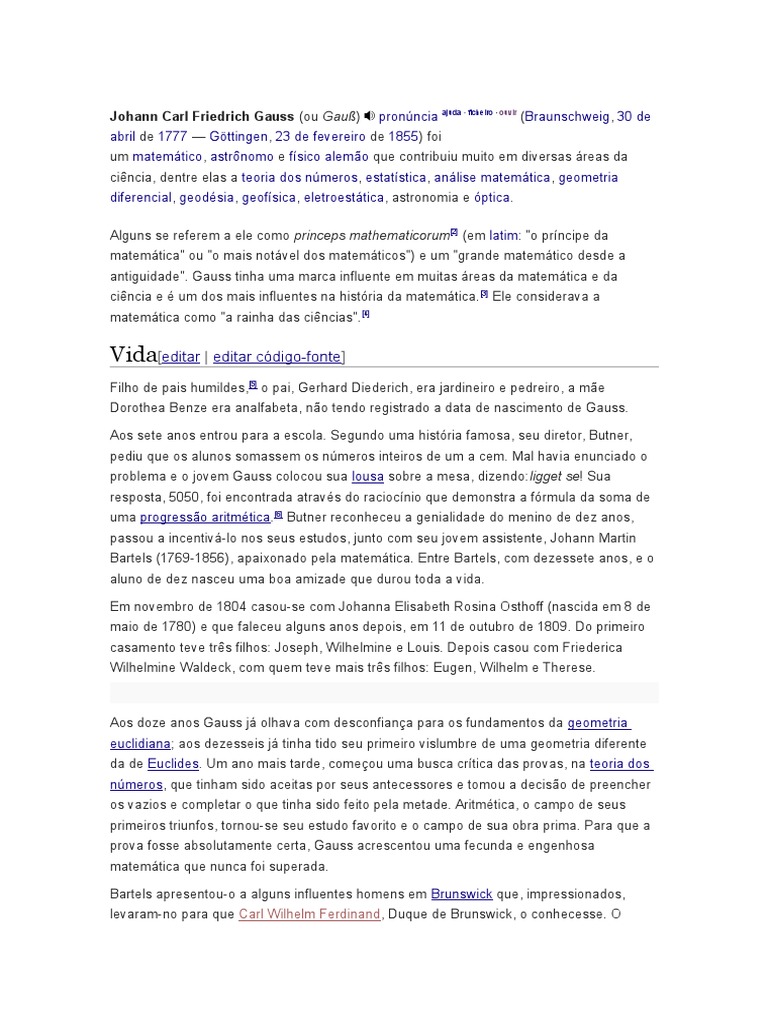 Gauss: O Príncipe da Matemática | PDF | Science | Ensino de Matemática