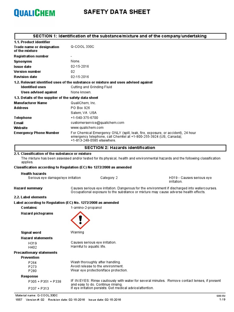 Qualic.q-cool 330c.sds Eu.english | Personal Protective Equipment ...