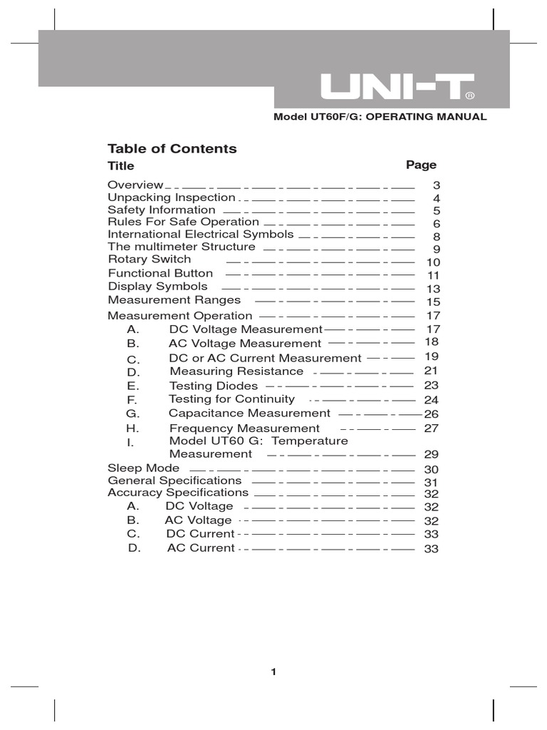 UT60G Multimetro Manual | PDF | Capacitor | Diode