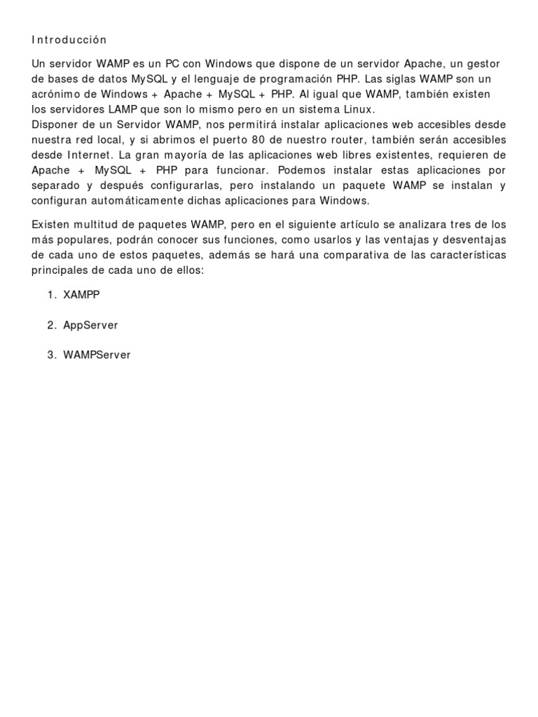 Comparativa Entre Los Programas XAMPP, WAMPServer y AppServer | PDF | Php | Servidor web