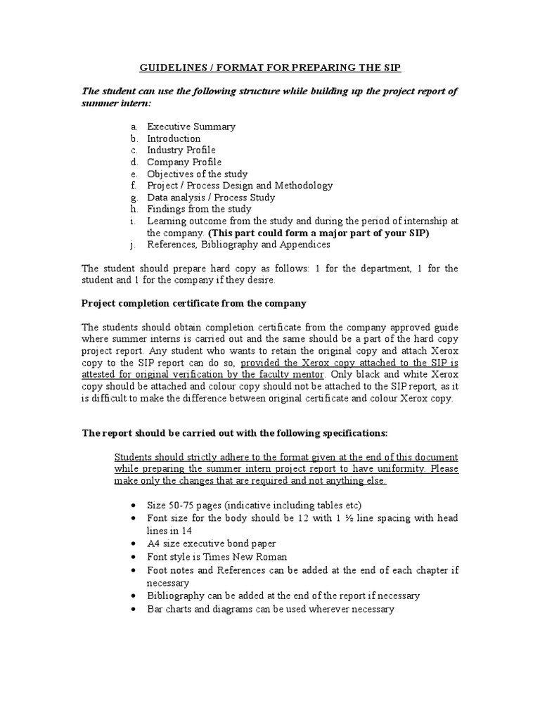 SIP Report Format | Internship | Business