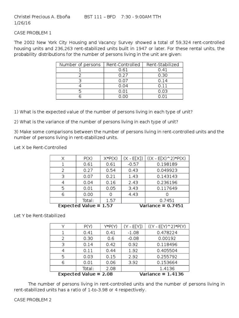 Homework Statistics | PDF | Expected Value | Variance