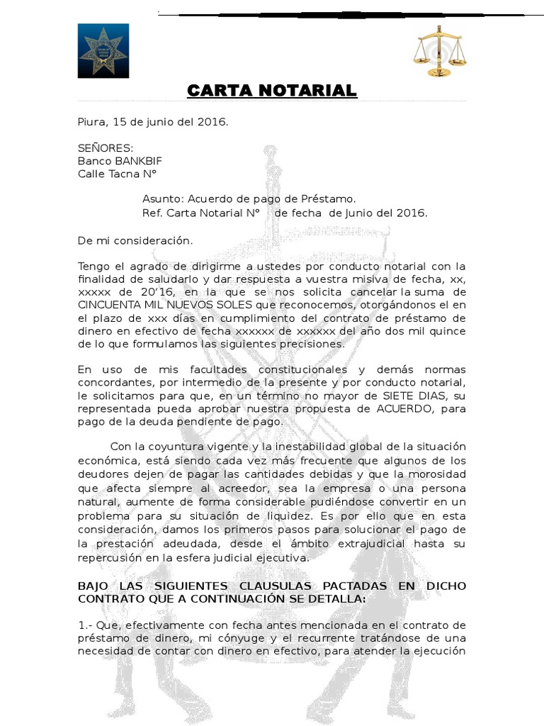Carta Notarial Exigiendo Suma de Dinero Adeudada - Angel Parra h ...