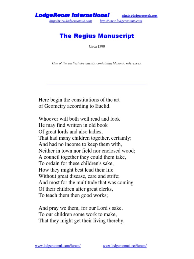 The Regius Manuscript PDF | PDF | Thou | Gabriel