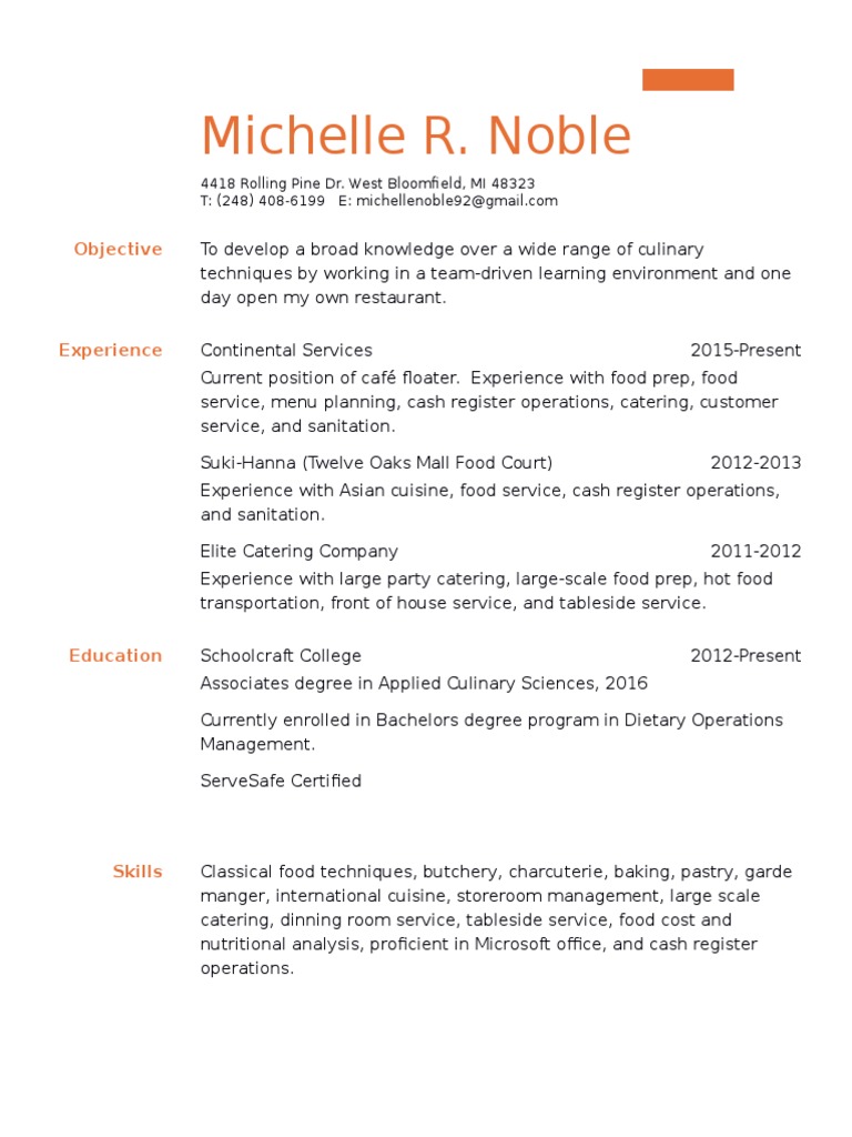 Culinary Professional Resume | PDF