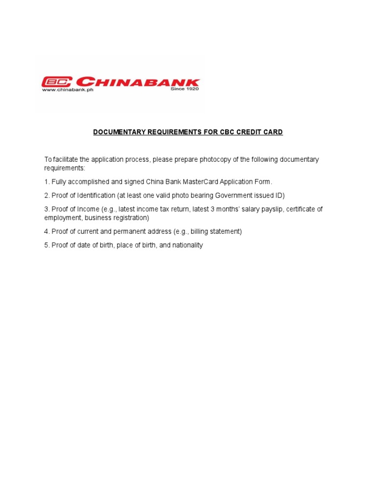 CBC Credit Card Application Documents | PDF | Finance & Money Management