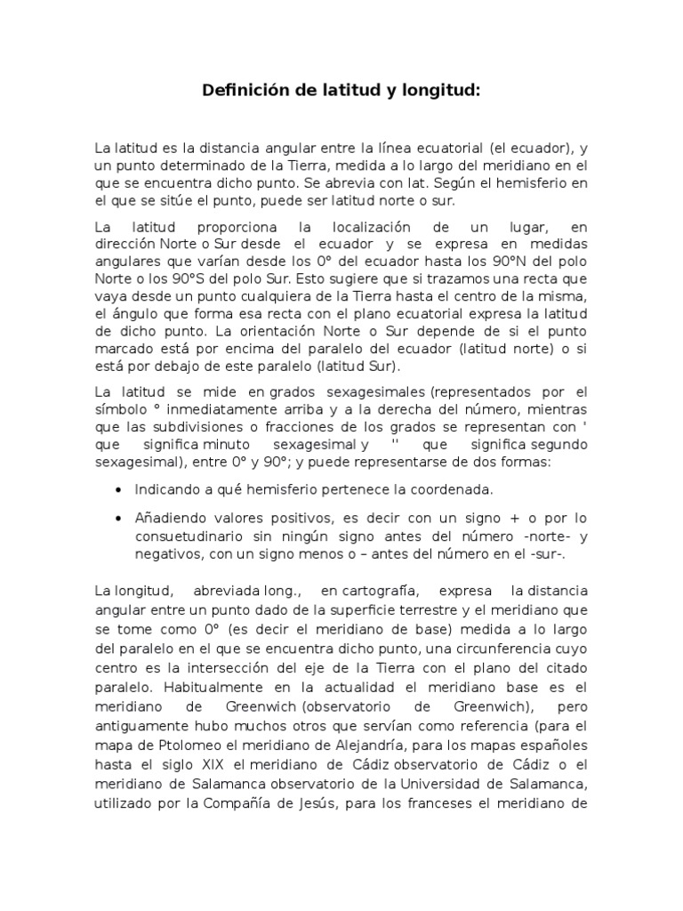 Definición de Latitud y Longitud | PDF | Geomática | Geografía Física