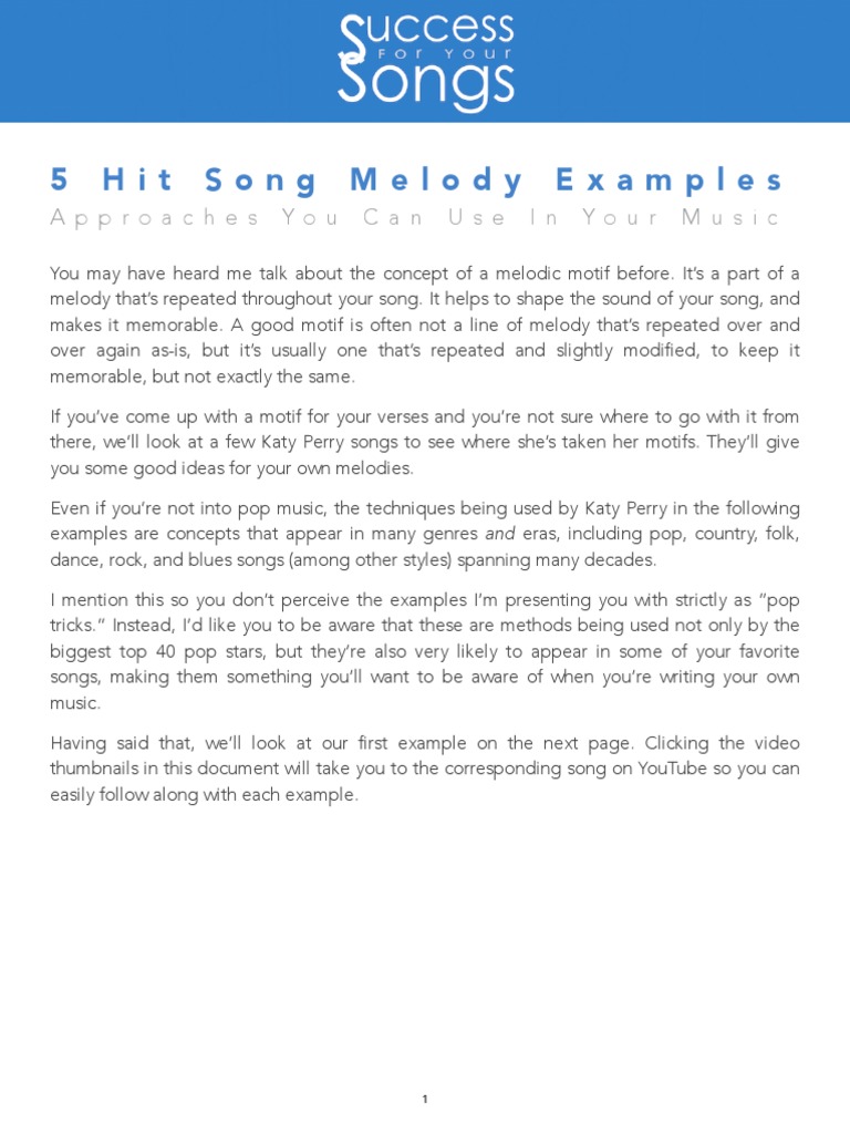 5 Hit Song Melody Examples | PDF | Song Structure | Entertainment