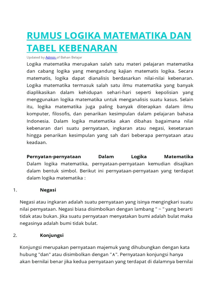 Rumus Logika Matematika Dan Tabel Kebenaran | PDF