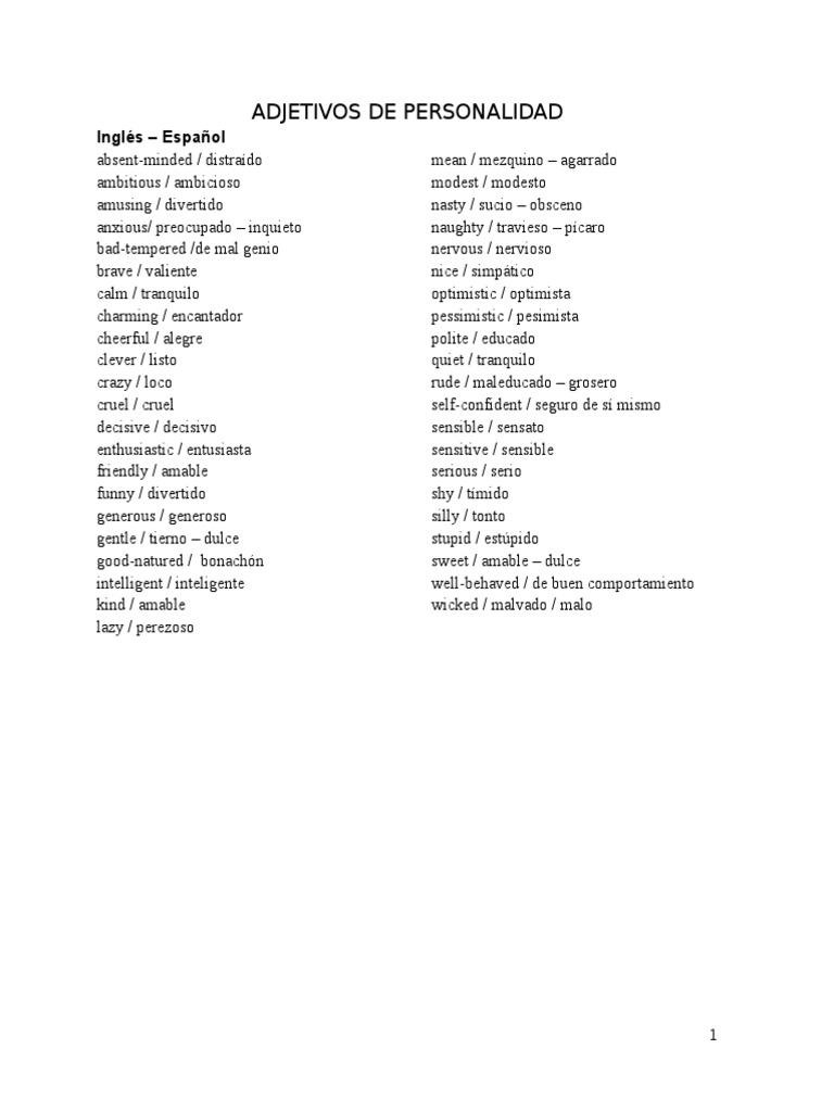Adjetivos de Personalidad | PDF | Verbo | Onomástica