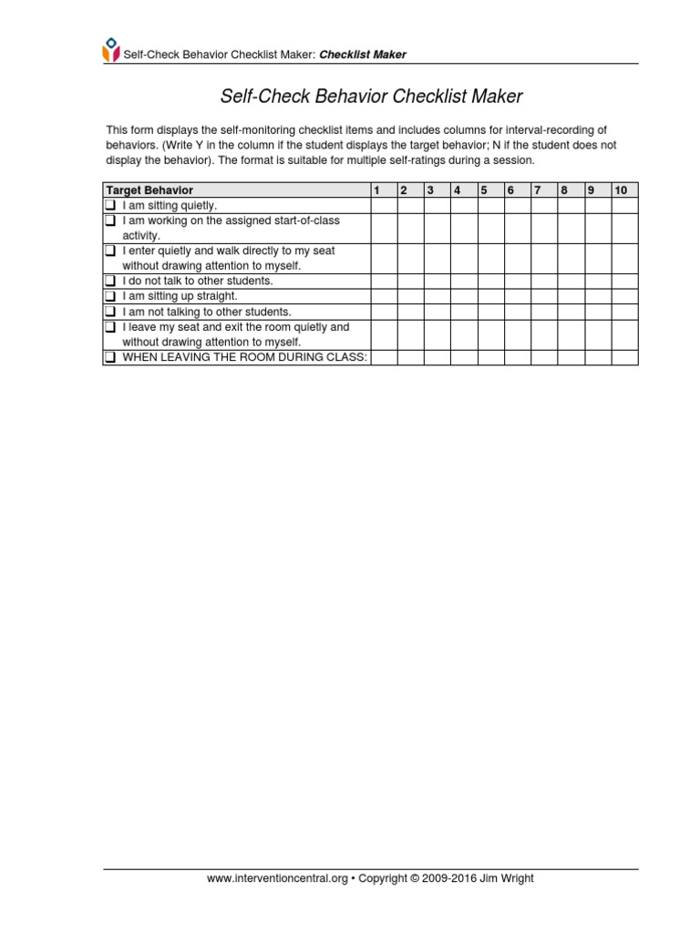 Self Behavior Checklist | PDF | Career & Growth | Self-Improvement