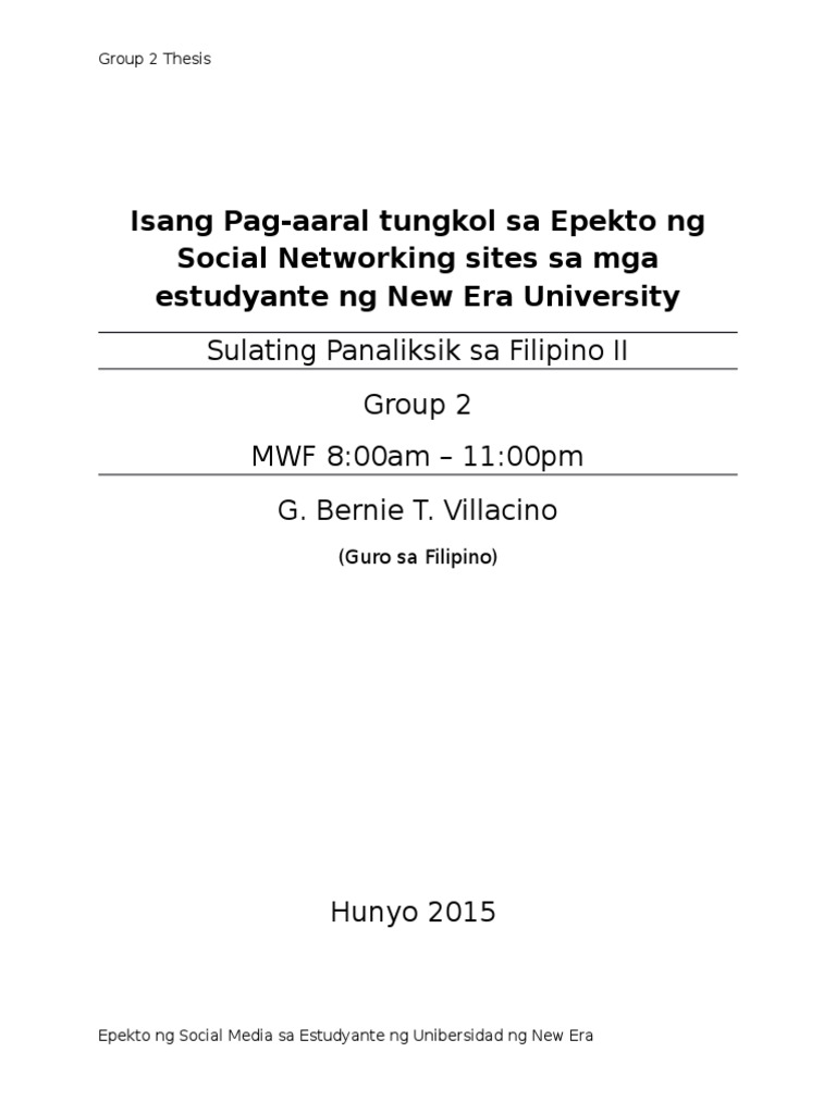 Short Thesis Sample (Filipino) | PDF