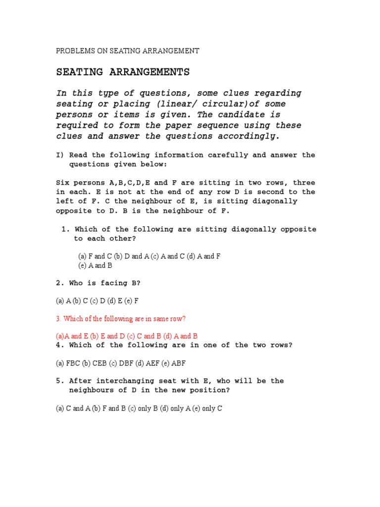 Puzzle Seating Arrangement C | PDF | Teaching Mathematics