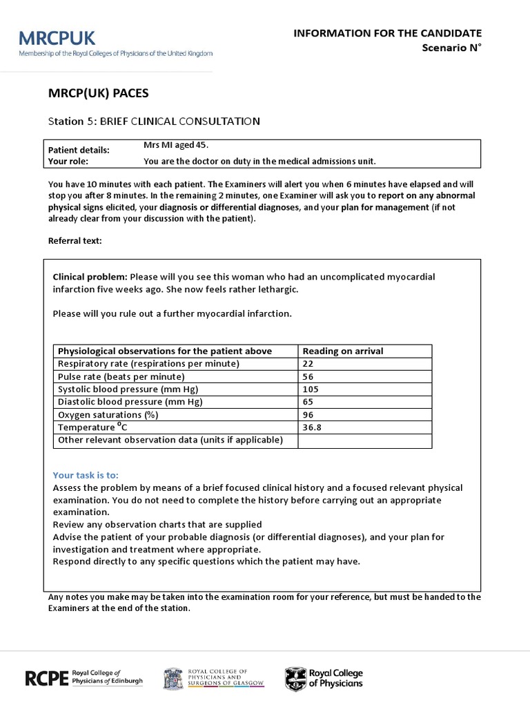 MRCP PACES Station 5 Consultation Guide | PDF | Physical Examination ...