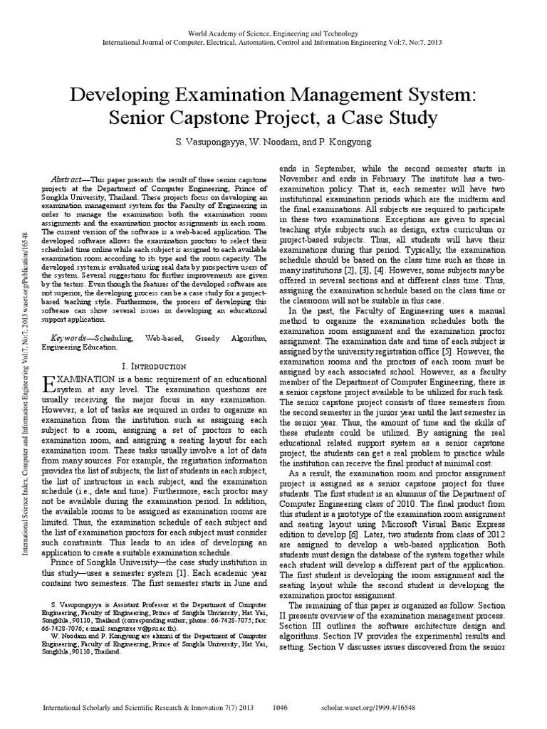 Developing Examination Management System Senior Capstone Project A Case ...